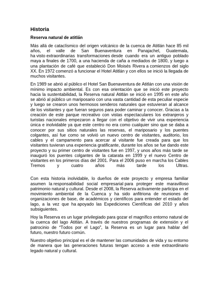 Historia de la Reserva Natural Atitlán | PDF | Ciencias sociales