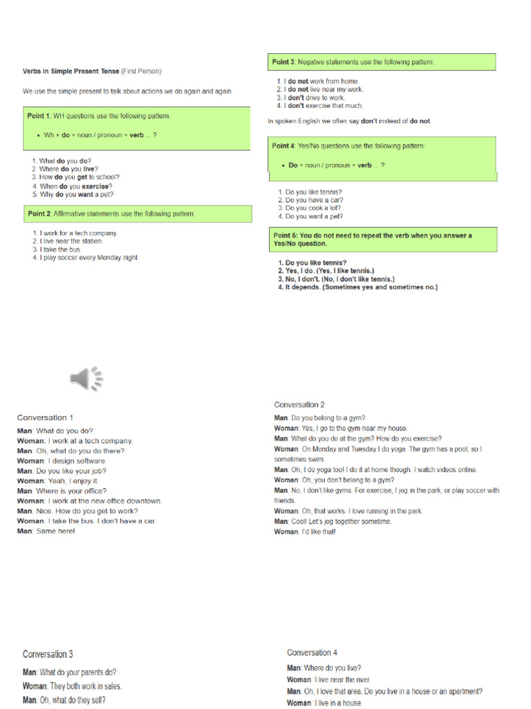 Present Simple Week 2 August 19th To 23rd | PDF