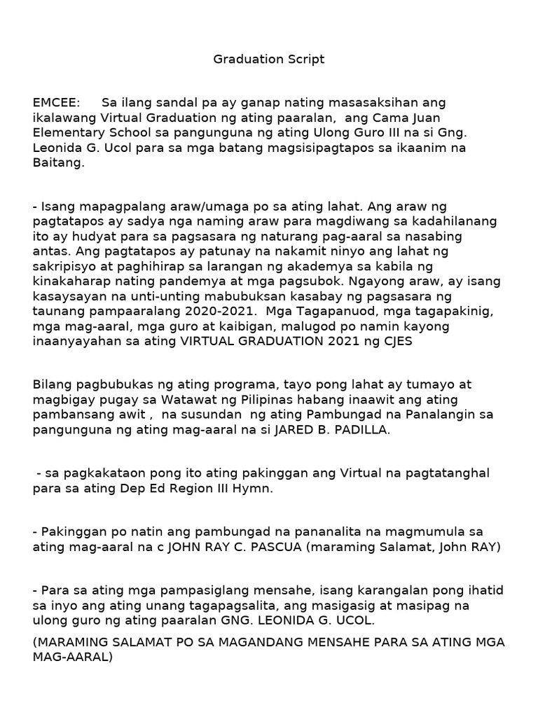 Graduation Script | PDF