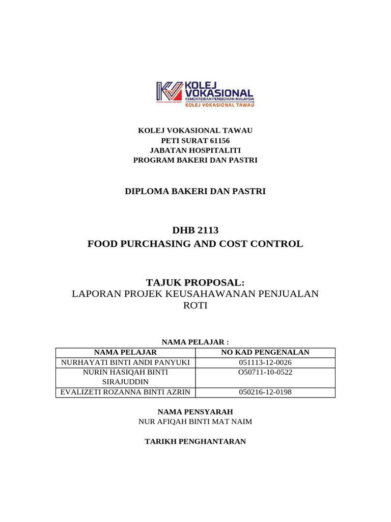 Proposal Food Purchasing - Jualan Roti | PDF