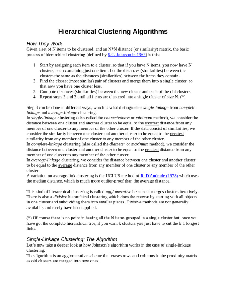 Hierarchical Clustering Algorithms Read The End For Demo | PDF