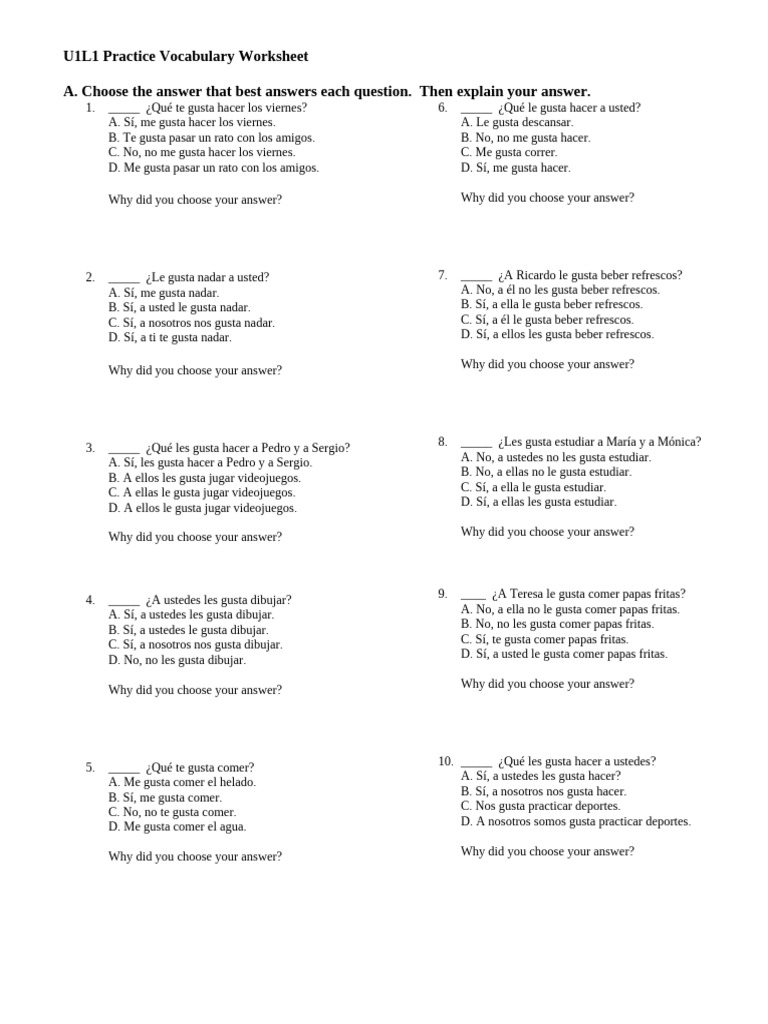 Avancemos 1 Practice Vocabulary | PDF