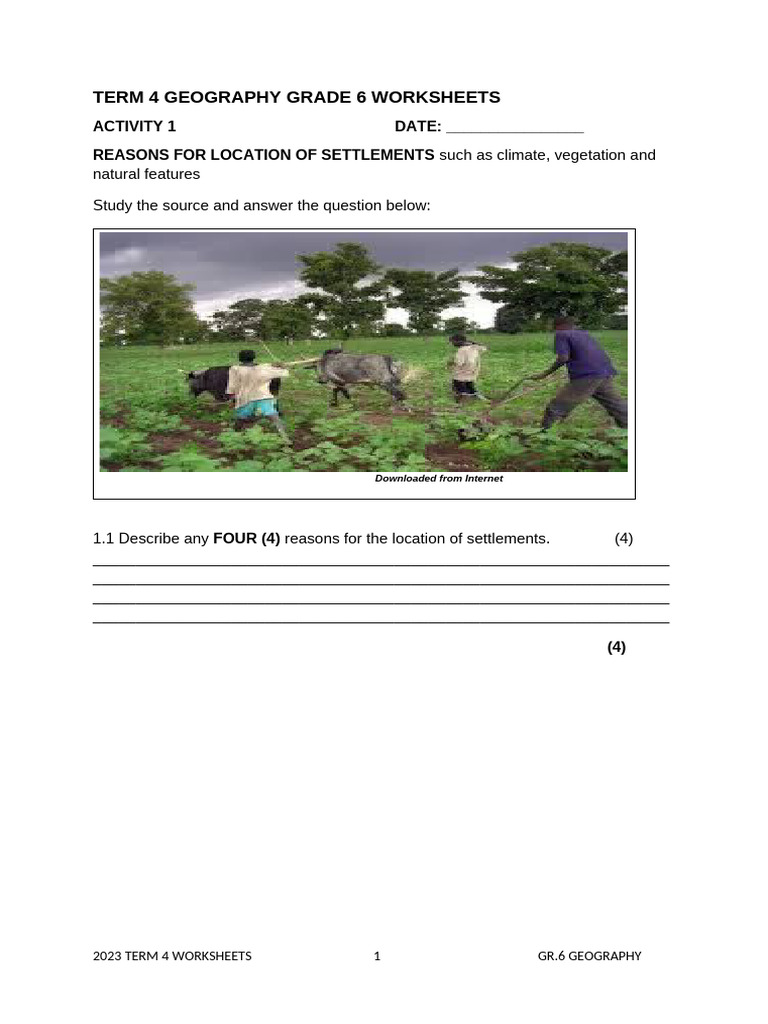 2023 Term 4 GR.6 Geography Worksheets | PDF