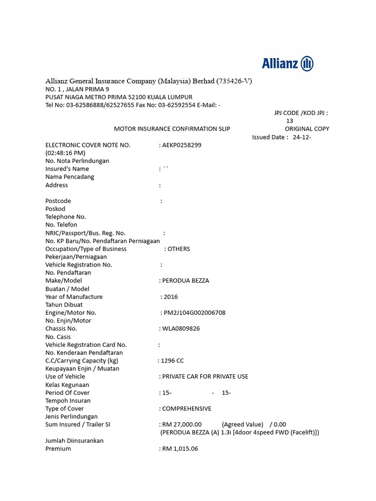 12.allianz General Insurance Company-COVER NOTES | PDF