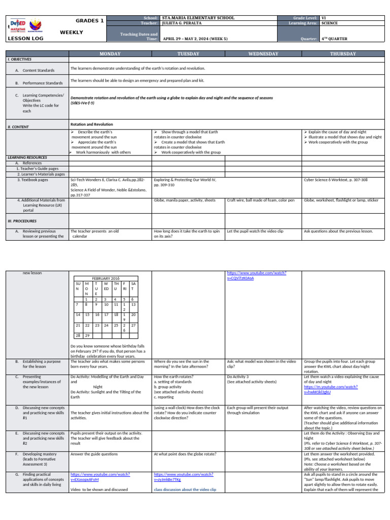 DLL Science-6 Q4 W5 | PDF