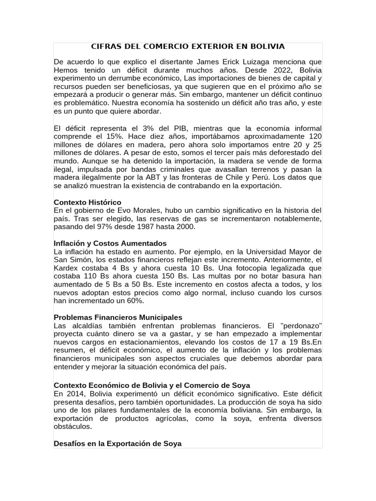 Cifras Del Comercio Exterior en Bolivia | PDF