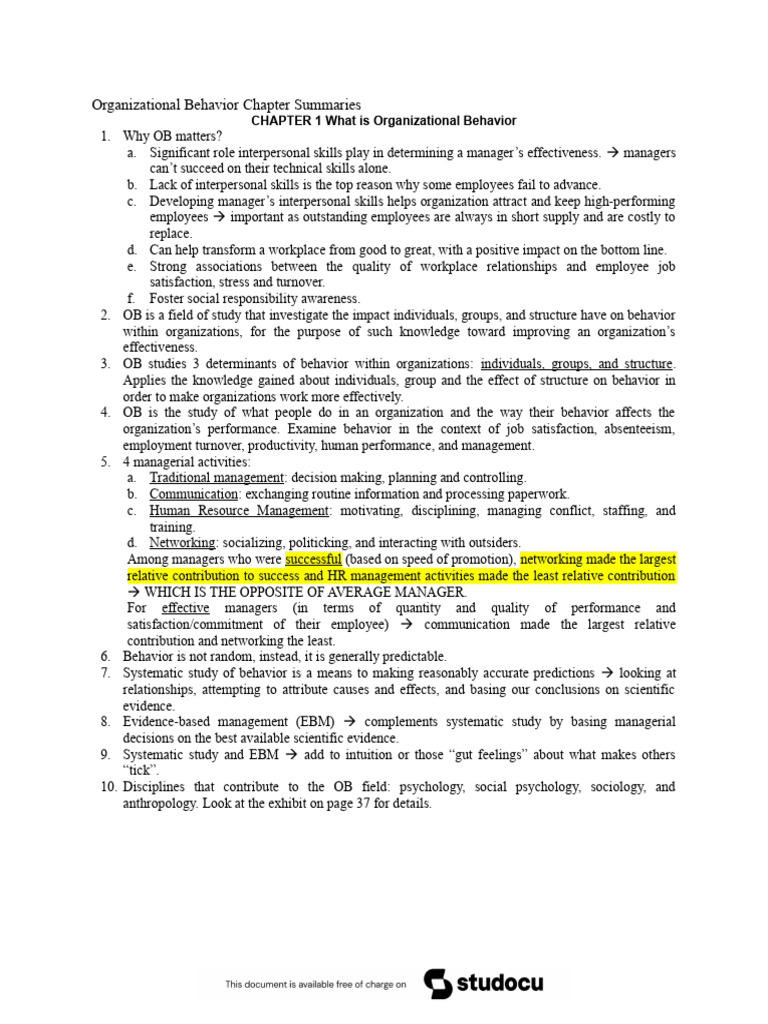 OB_Summary All Chapters | PDF