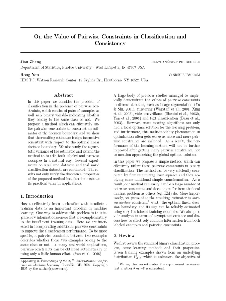 On The Value of Pairwise Constraints in Classification and Consistency | PDF