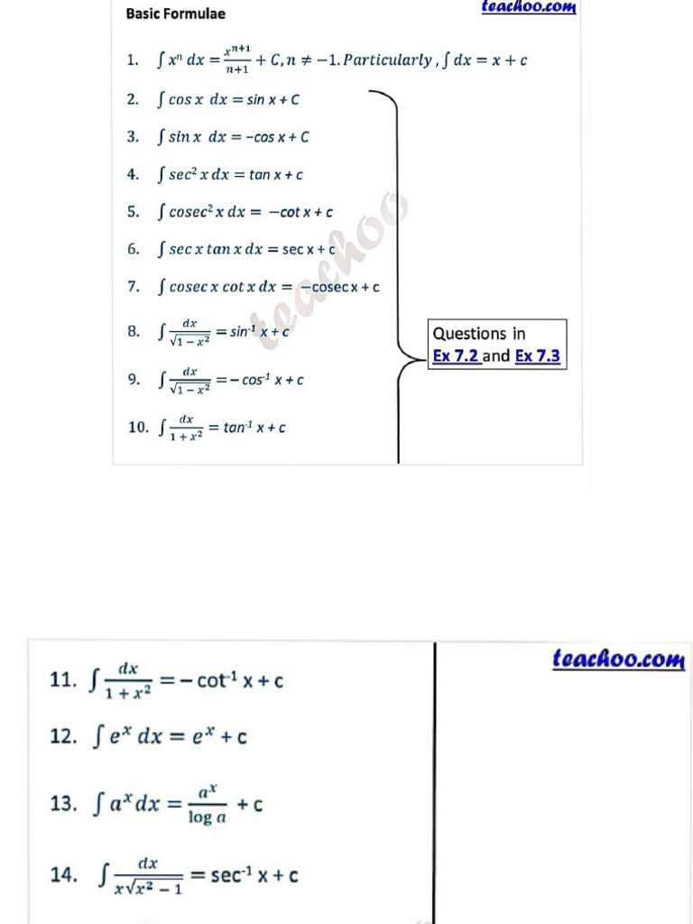 12 - Math (All Integration Formulas) | PDF