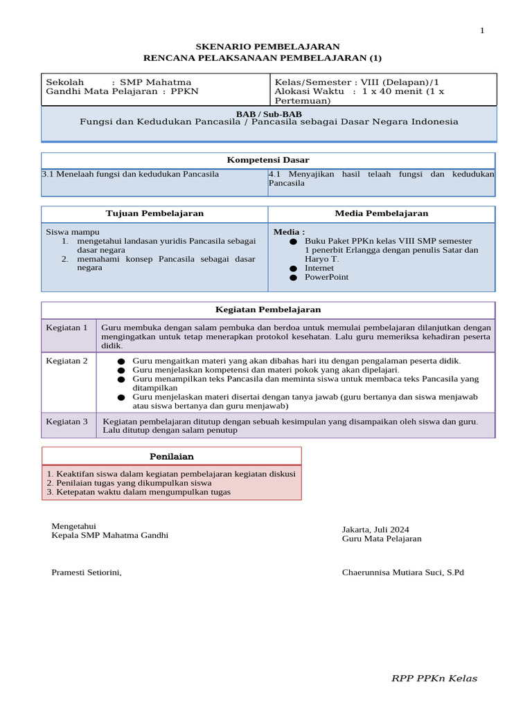 Kelas 8 RPP PPKN | PDF