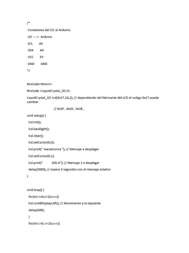 Conexiones Del I2C Al Arduino | PDF