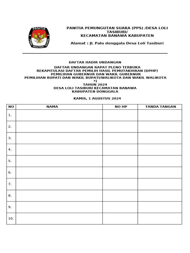 01 Draft Daftar Hadir PPS - PPK | PDF