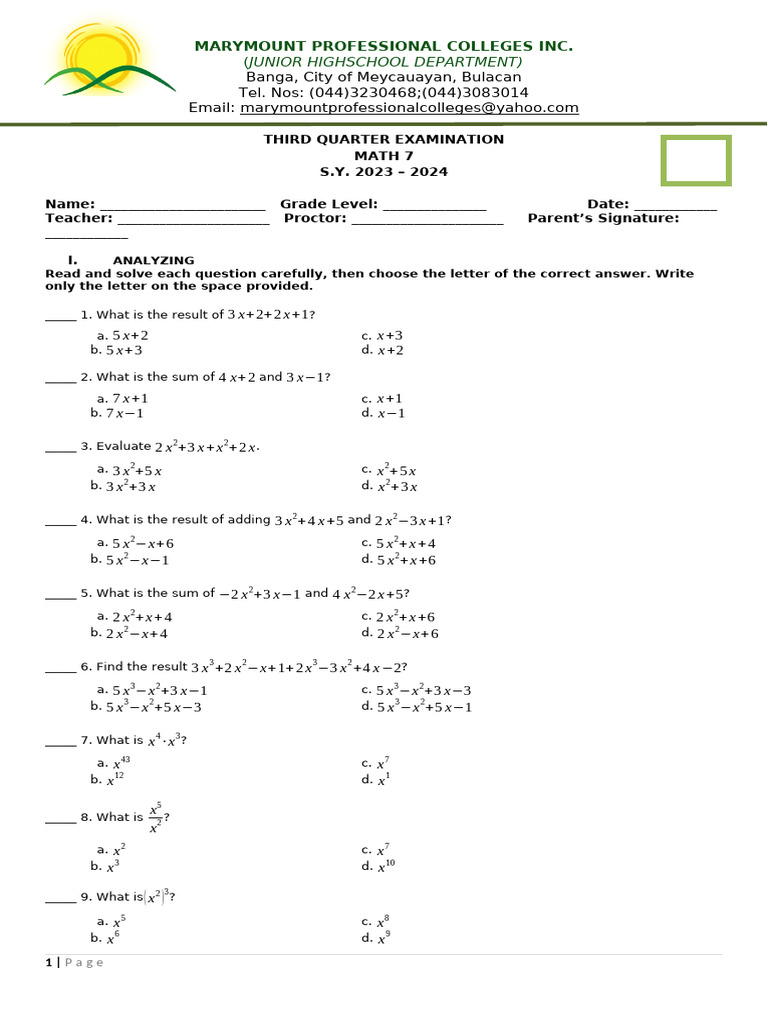 MATH7-Q2-Exam | PDF