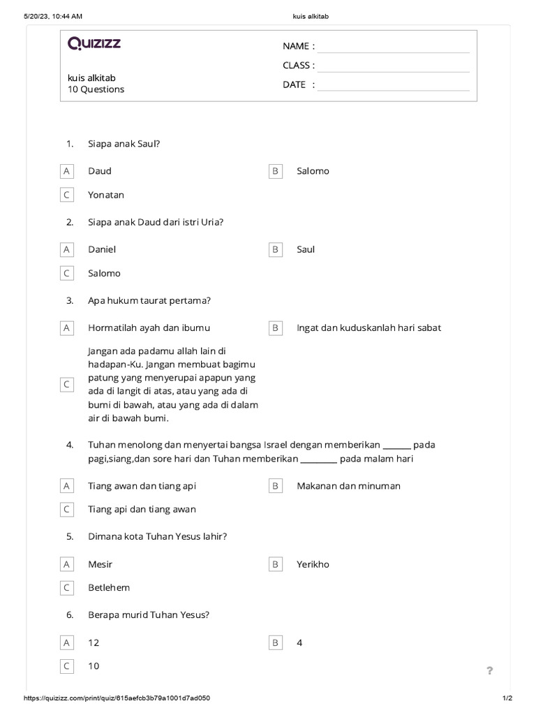 Kuis Alkitab | PDF