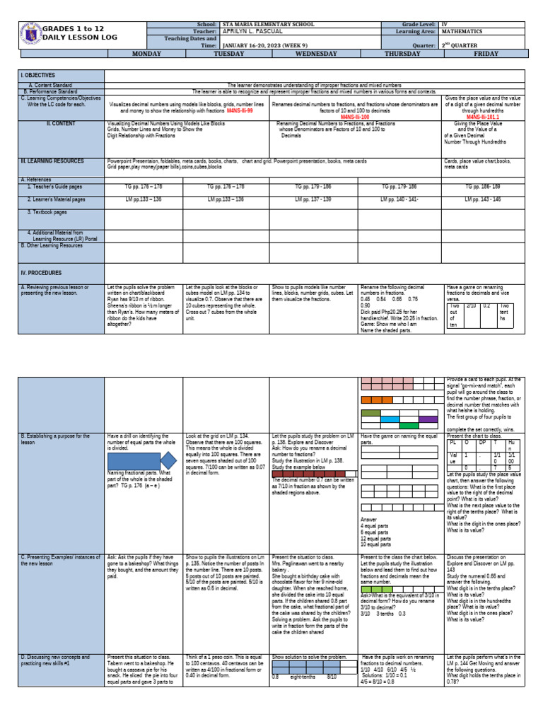 DLL Mathematics-4 Q2 W9 | PDF