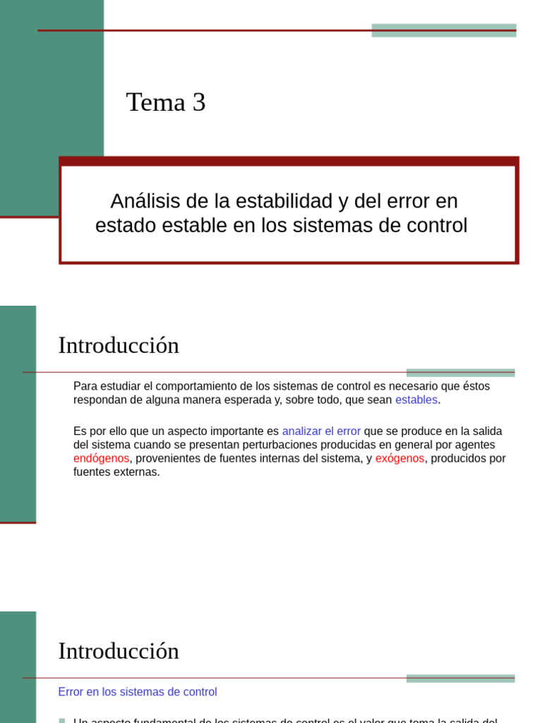 Unidad 3 - Análisis de La Estabilidad y Del Error en Estado Estable en Los Sistemas de Control | PDF