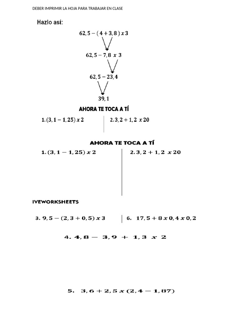 DEBER IMPRIMIR LA HOJA PARA TRABAJAR EN CLASE | PDF