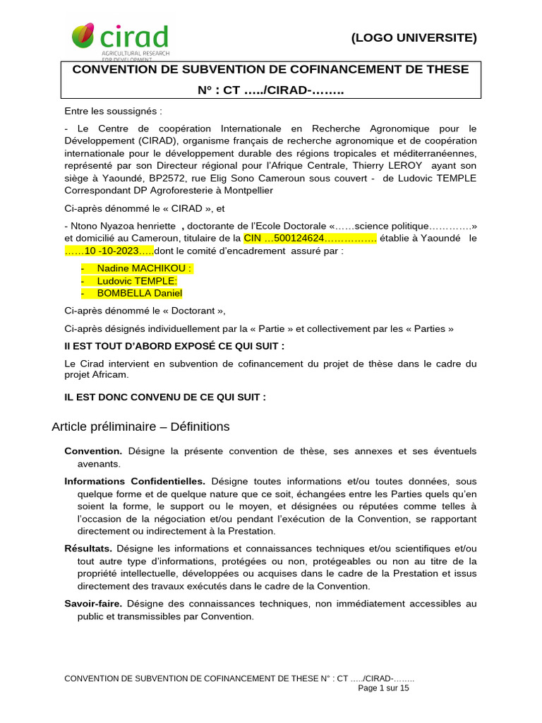 Convention de These Type Cameroun Corrige 2 | PDF