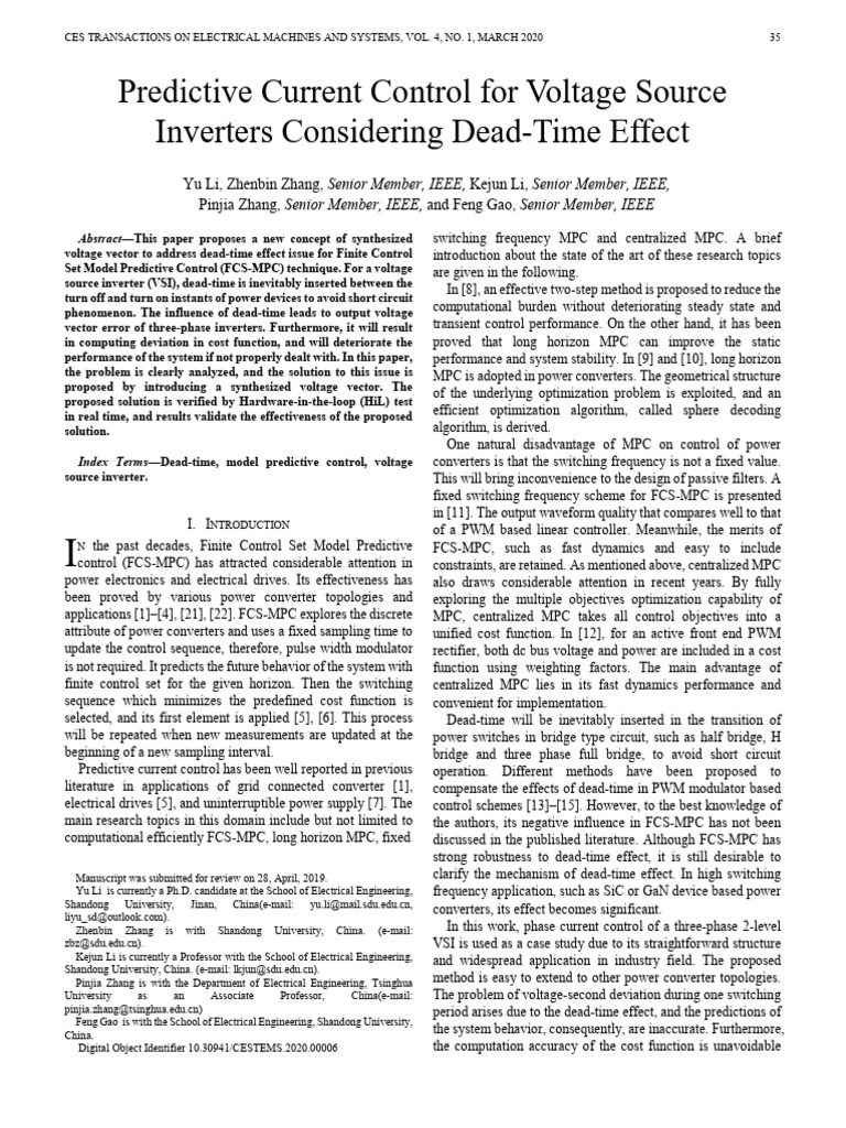 Predictive Current Control For Voltage Source Inverters Considering