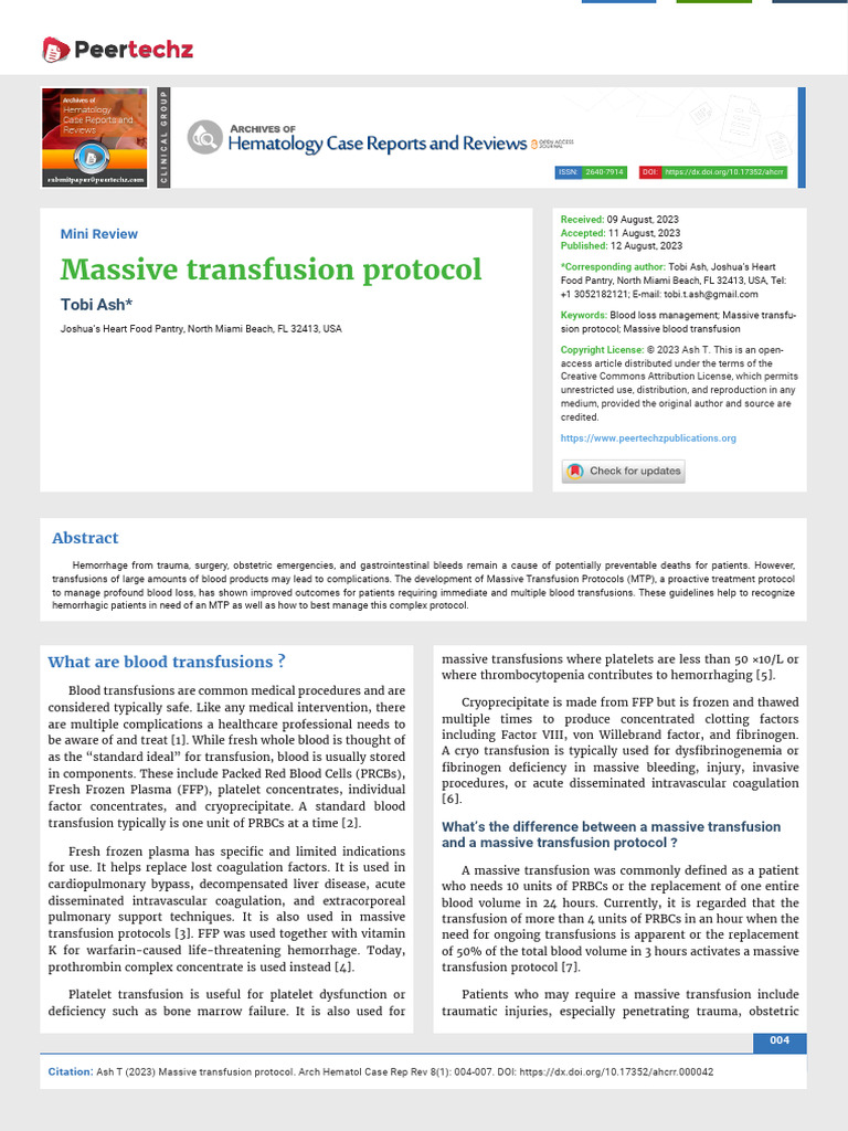 Massive Transfusion Protocol | PDF