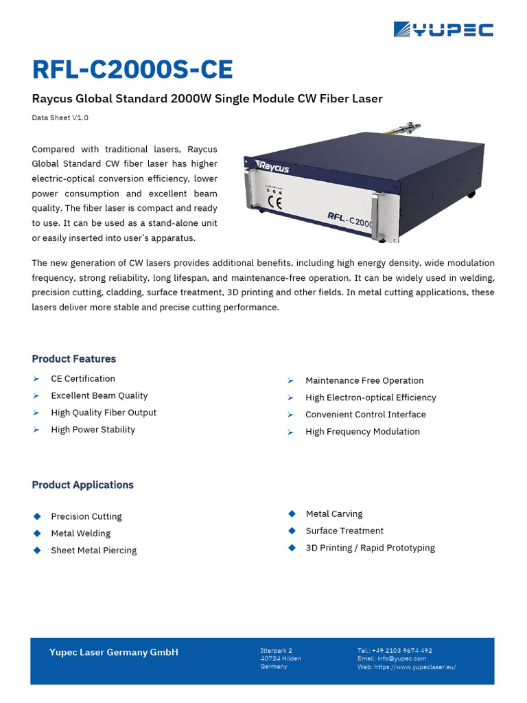 Raycus CW Fiber Laser RFL-C2000S-CE V1.0 | PDF | Laser | Optical Fiber