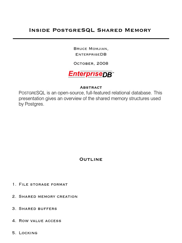 Inside PostgreSQL Shared Memory | PDF | Postgre Sql | Software