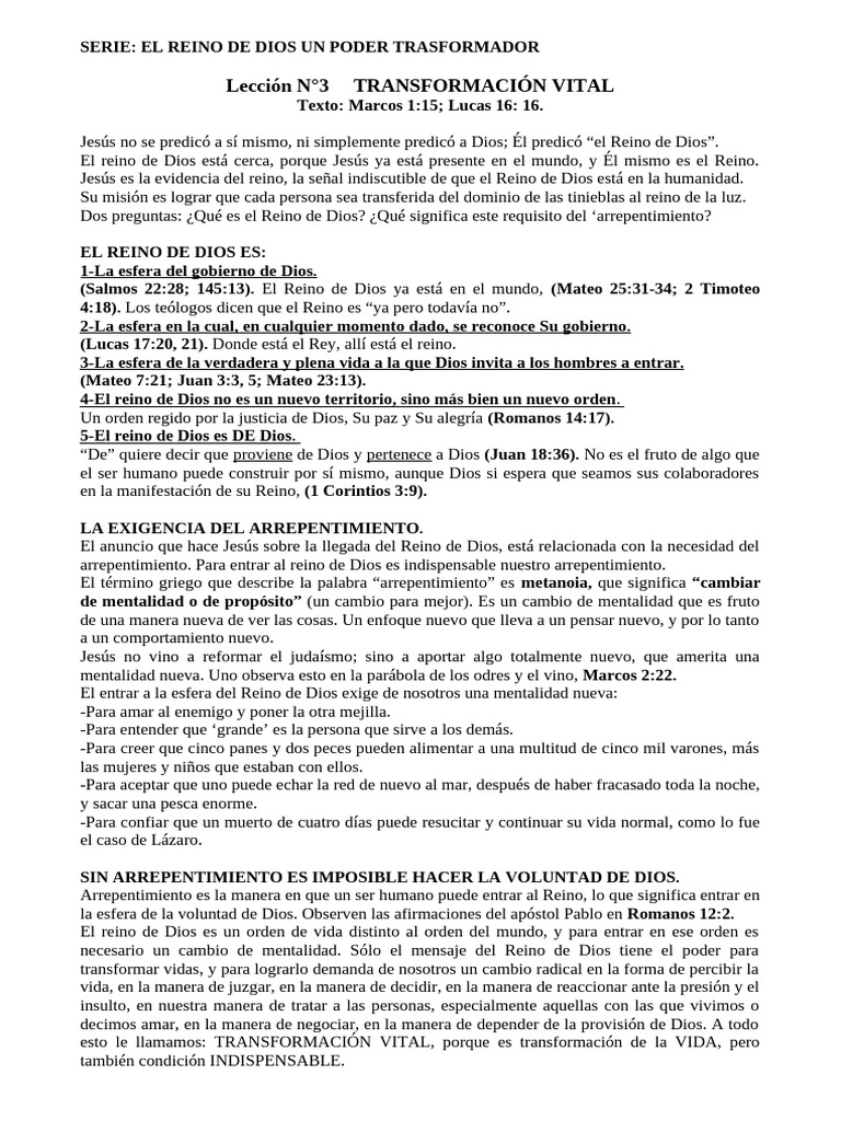 Leccion 3-TRANSFORMACION VITAL | PDF