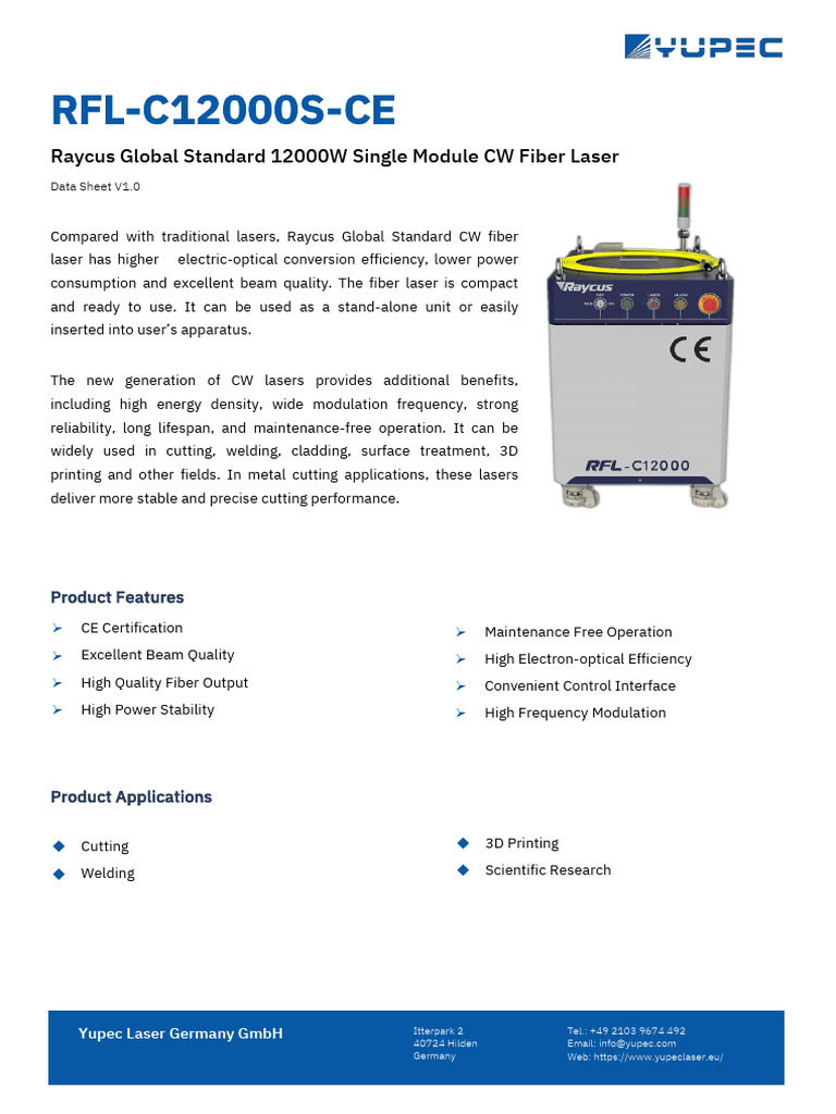 Raycus CW Fiber Laser RFL-C12000S-CE V1.0 | PDF | Laser | Technology ...