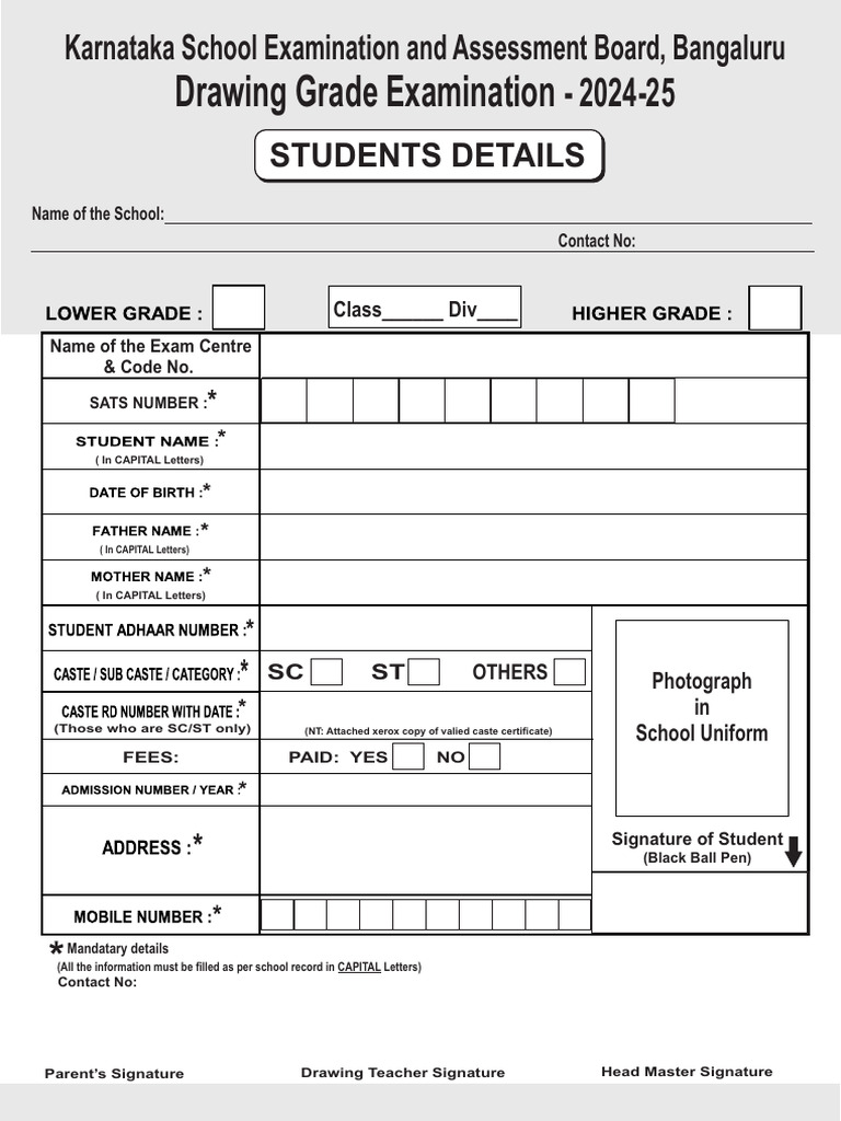 Common Drawing Grade Exam 2024-25 | PDF