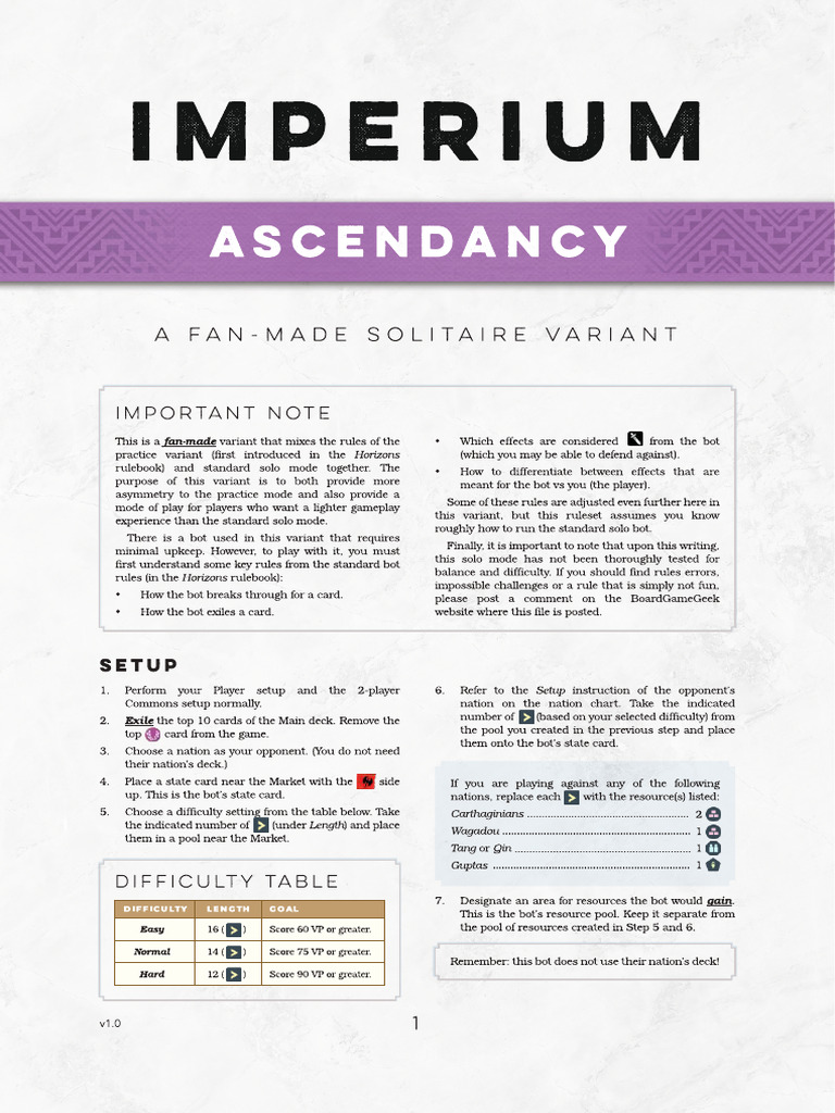 Imperium_Ascendancy_Solo_Variant_v1.0 | PDF