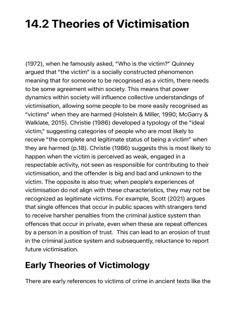 14.2 Theories of Victimisation - Introduction To Criminology | PDF