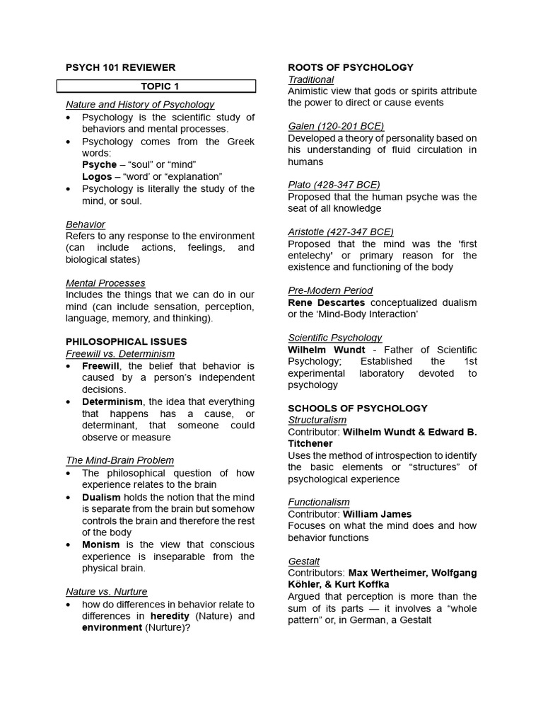 Psych 101-Reviewer | PDF