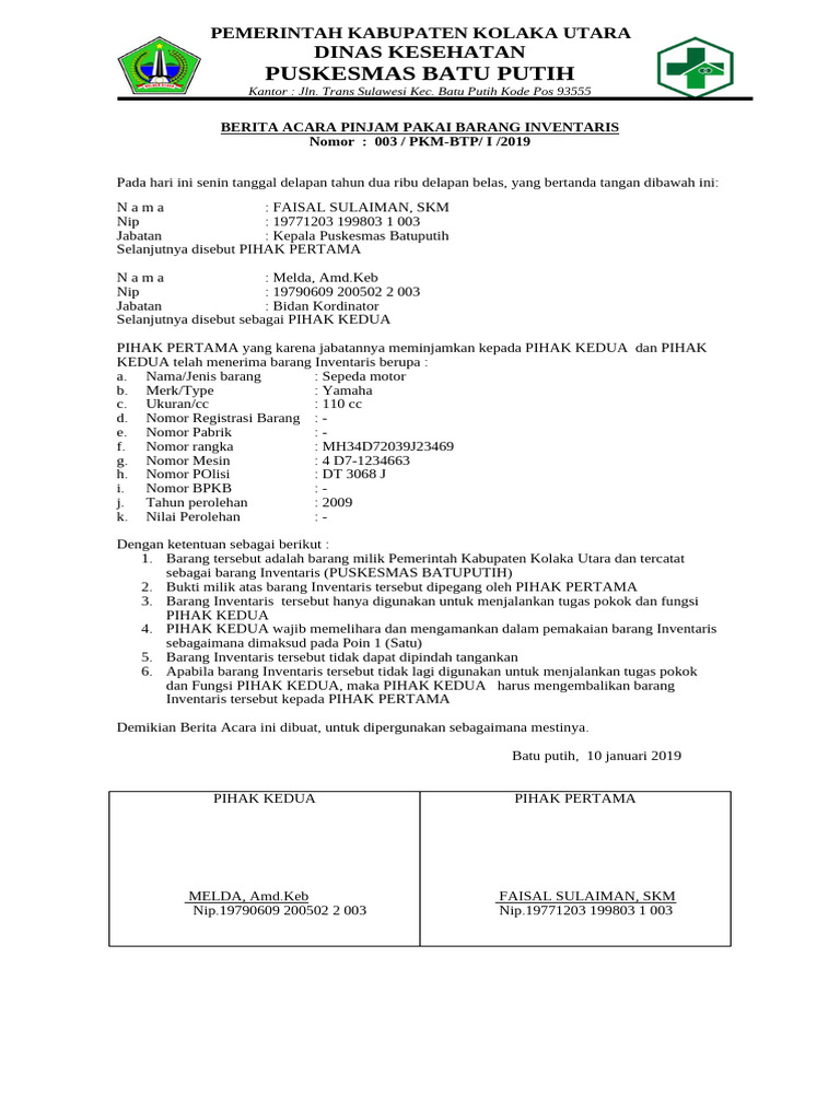 Ba Pinjam Pakai Motor | PDF