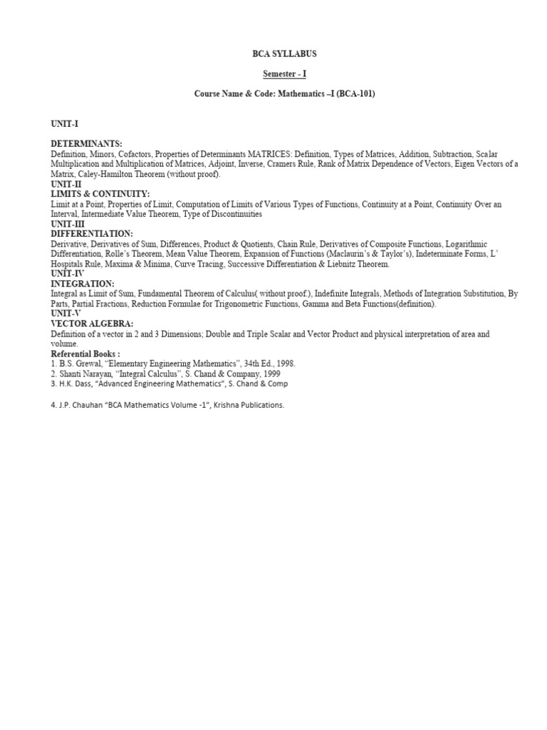 BCA-1 Syllabus 1st Semester | PDF