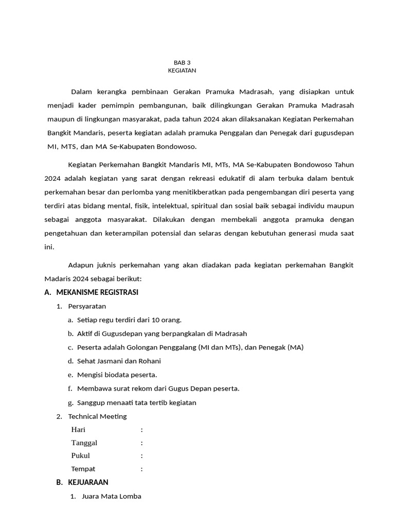 Perkemahan Bangkit Mandaris 2024 | PDF