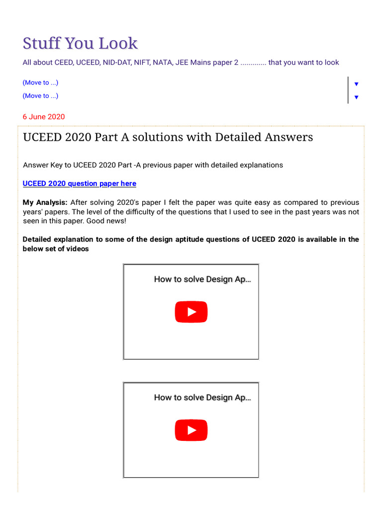Stuff You Look_ UCEED 2020 Part a Solutions With Detailed Answer | PDF
