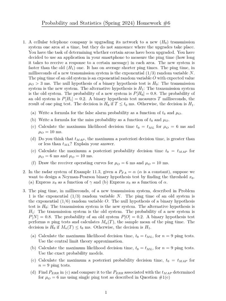 Probability and Statistics Spring 2024 Homework 6 | PDF