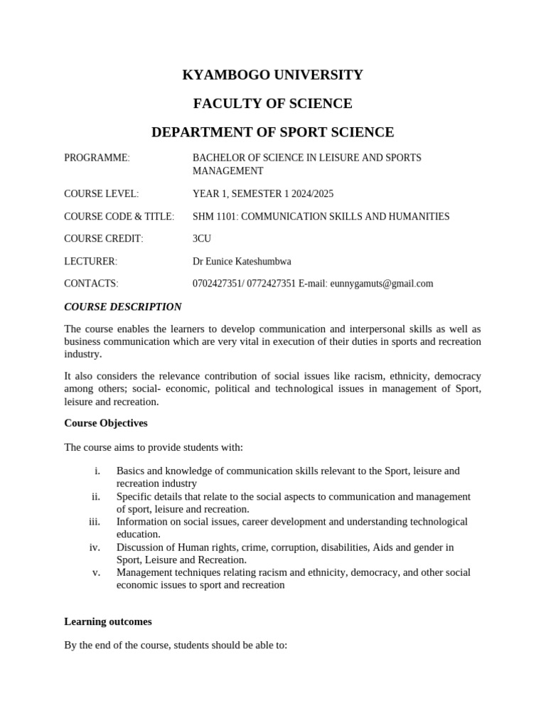 Shm 1101 Communication Skills & Humanities Outline | PDF Shm 1101 Communication Skills & Humanities Outline | PDF