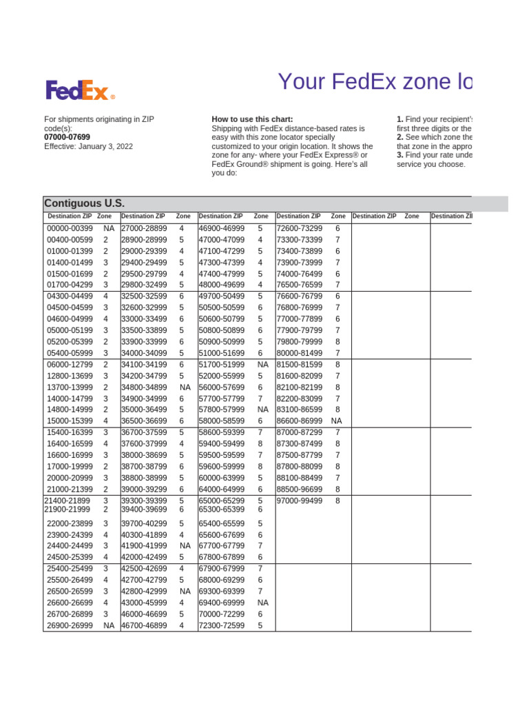07000-07699 Fedex Zone Table | PDF