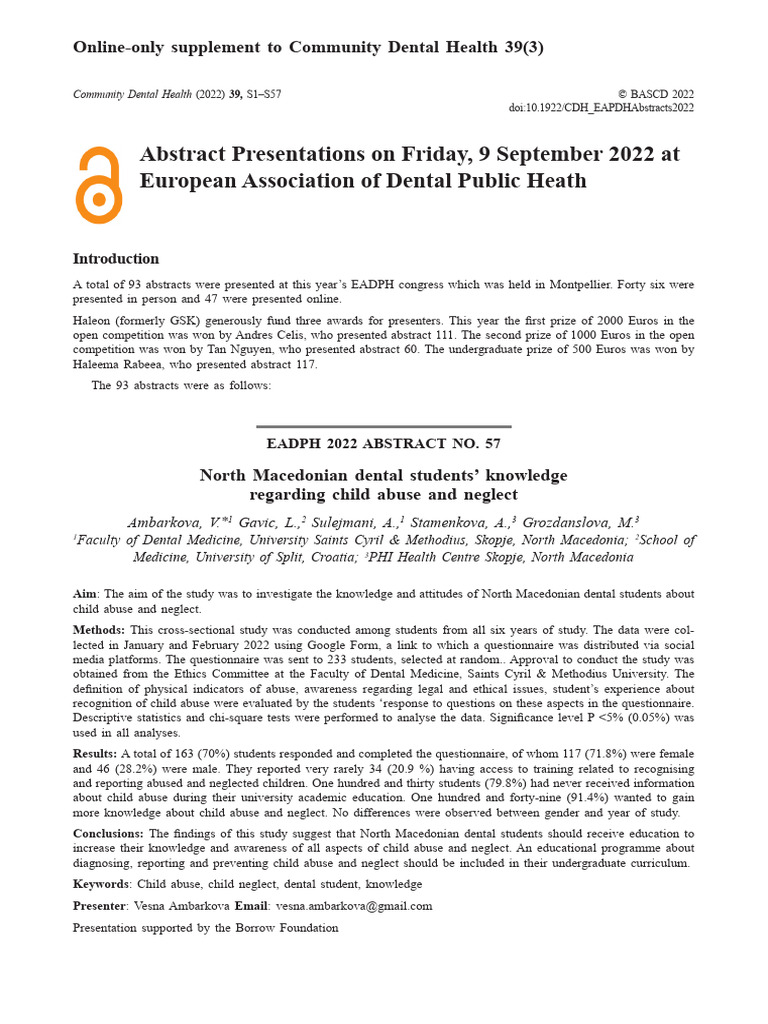Abstracts - EADPH 2022 - Web | PDF