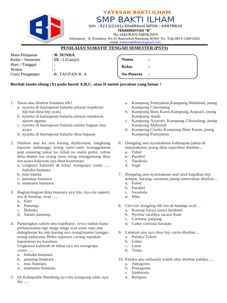 Soal B. SUNDA SMP KLS 9 | PDF