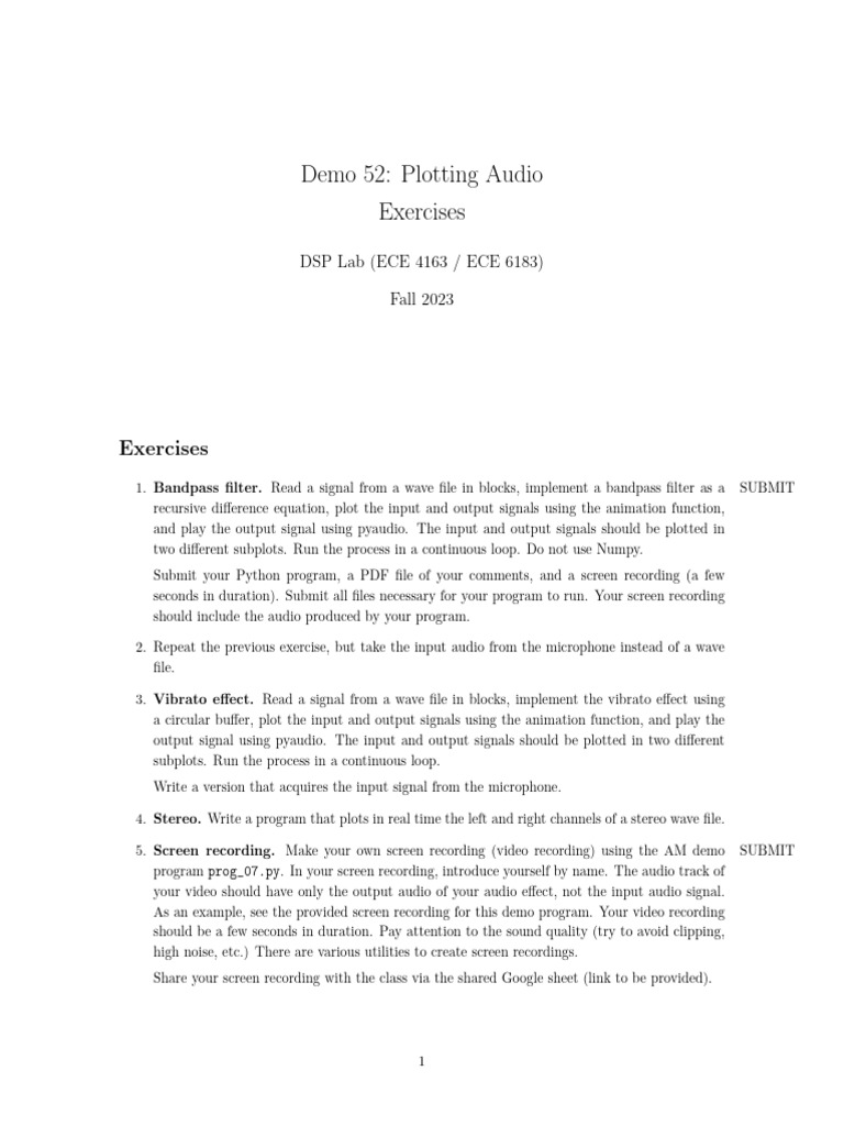 Demo 52 Exercises - Plotting Audio | PDF