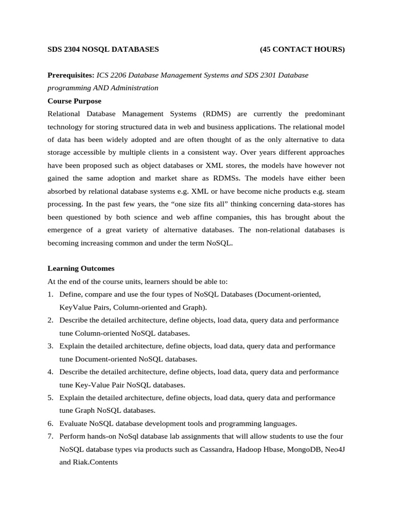 NOSQL COURSE OUTLINE | PDF