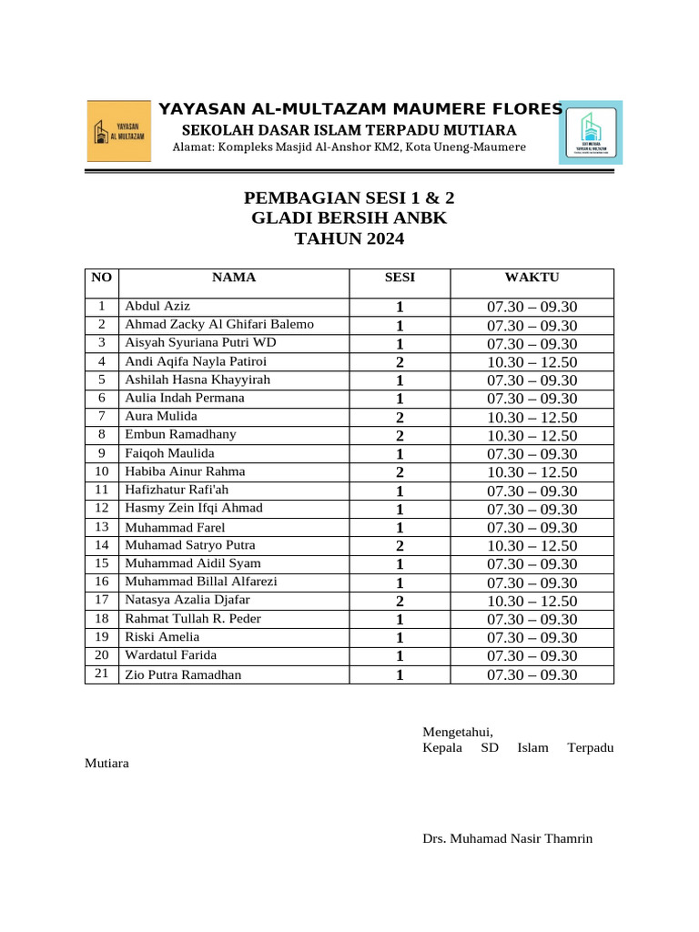 Pembagian Sesi | PDF