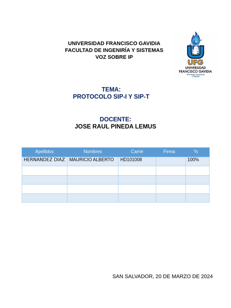 Tema: Protocolo Sip-I Y Sip-T: Universidad Francisco Gavidia Facultad de Ingeniría Y Sistemas ...