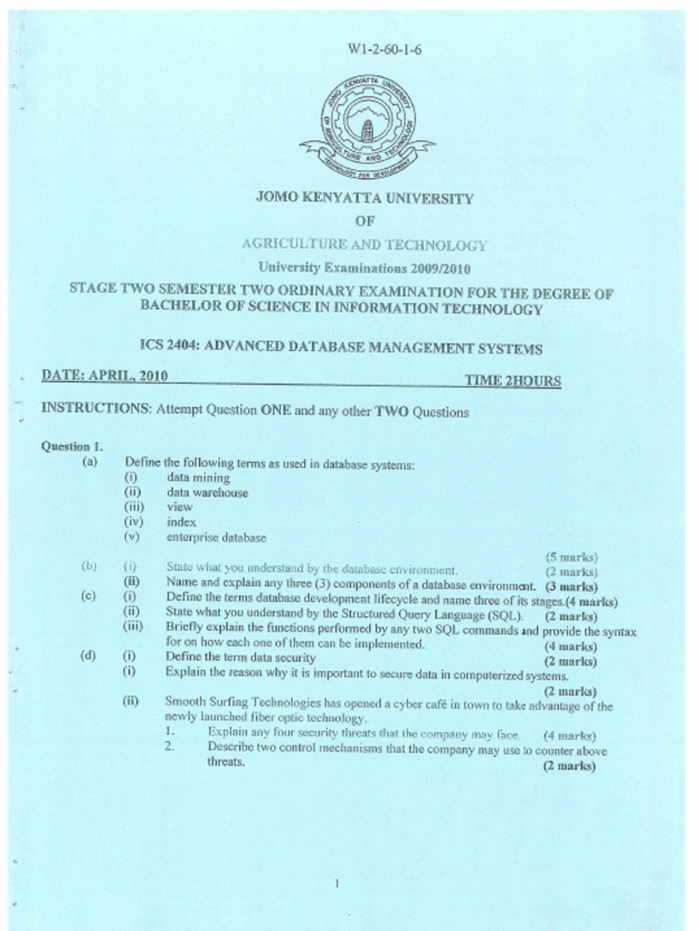 Ics 2404 Advanced Database Management Systems Pdf