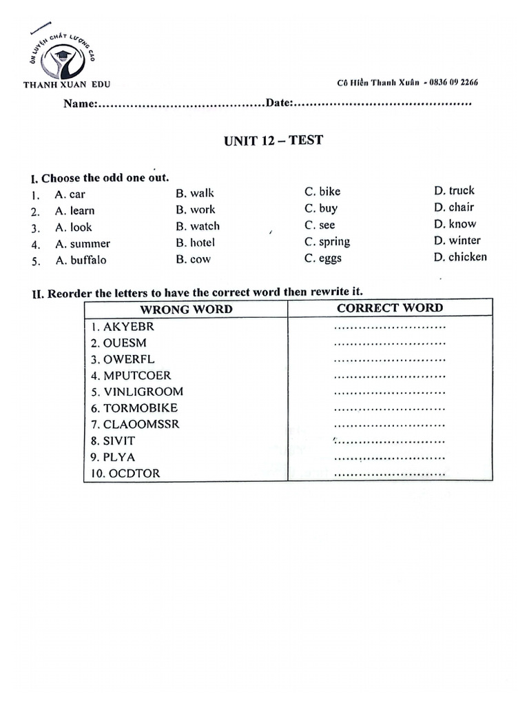 Unit 12 test | PDF