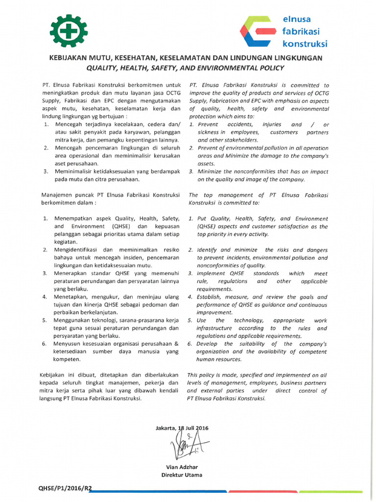 2.1 Dokumen Kebijakan K3LL | PDF