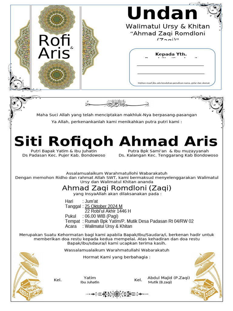 Undangan Walimatul Ursy Rofi | PDF
