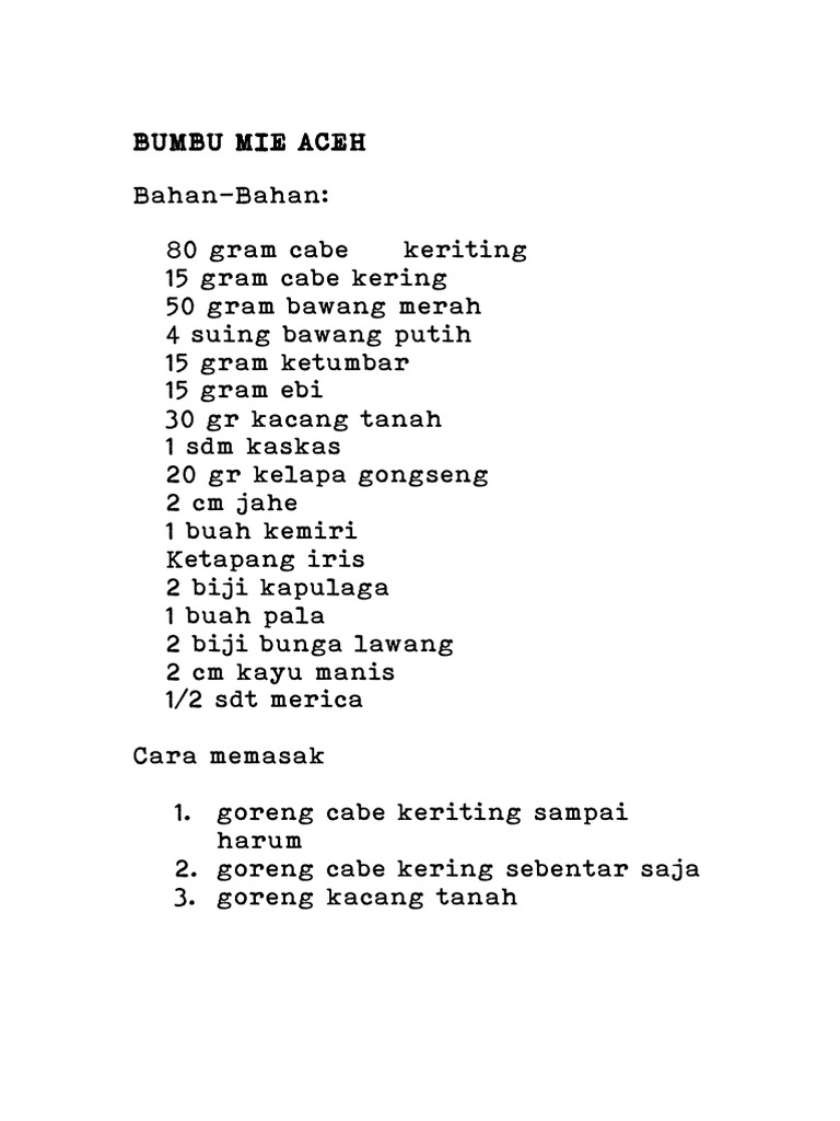 Bumbu Mie Aceh | PDF